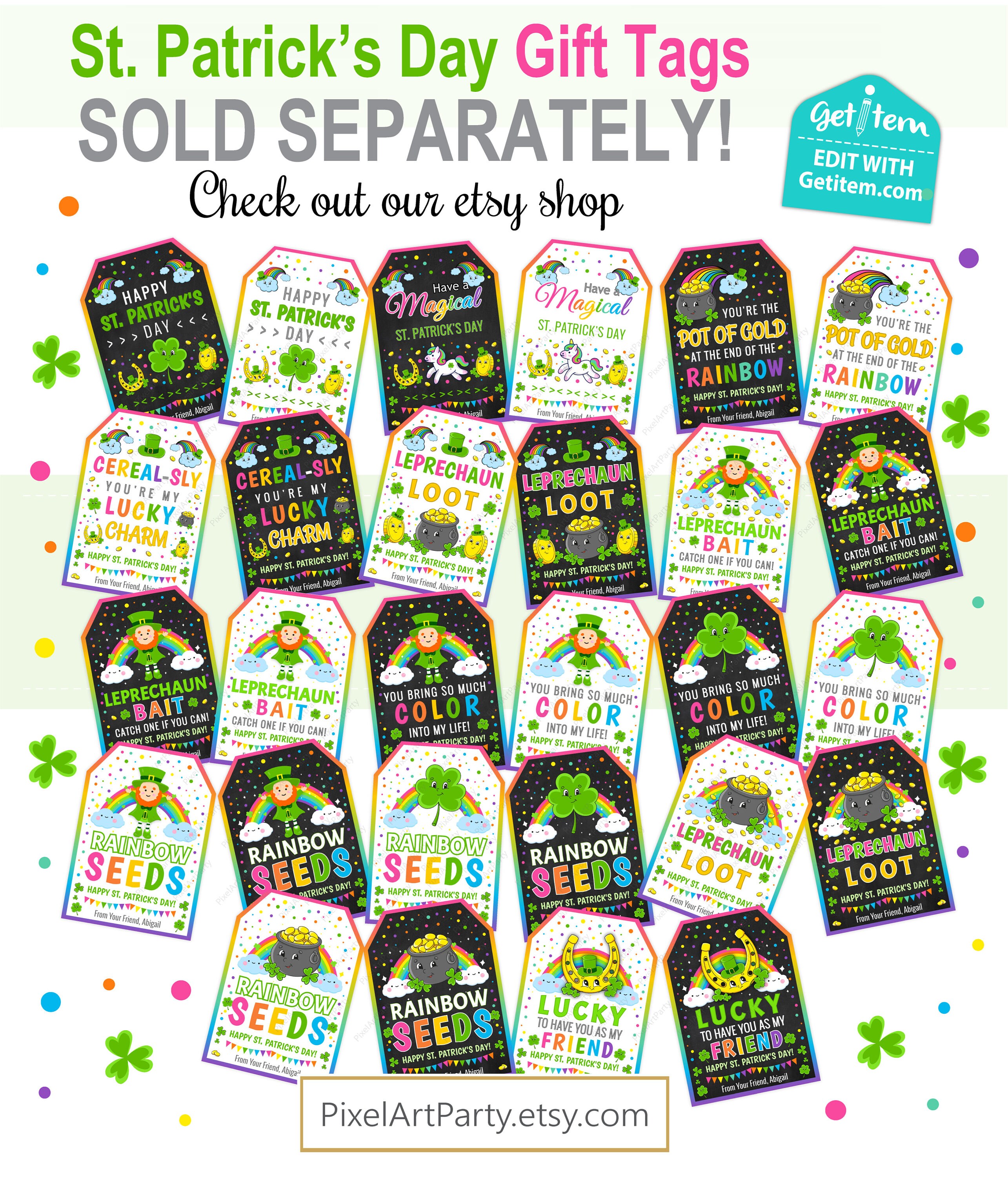 Editable Cereal-Sly St. Patrick's Day Tags Lucky St. | Etsy