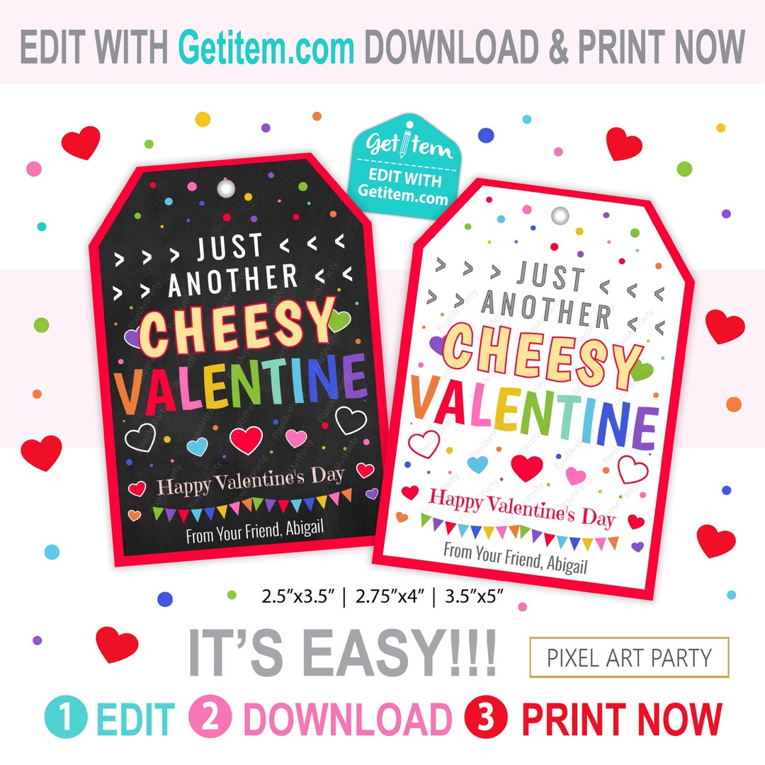 Editable Cheesy Valentine Gift Tags, Valentines Cheesy Gift Tag, Cheese ...