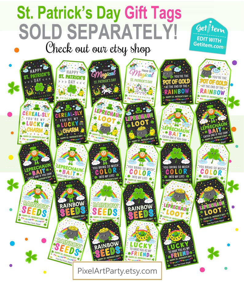Editable St. Patrick's Day Tag Rainbow Seeds Tags - Etsy