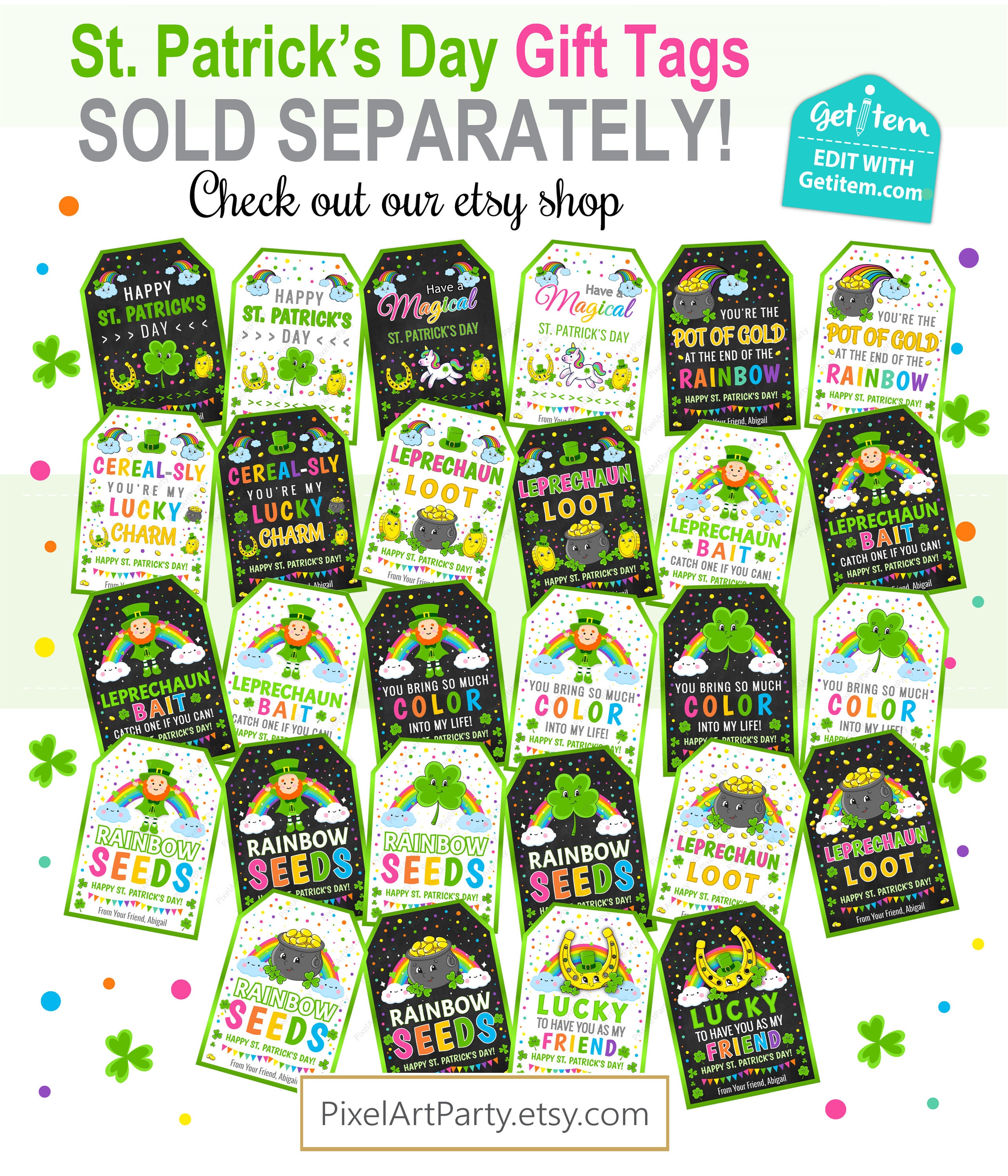 Editable St. Patrick's Day Tag Rainbow Seeds Tags - Etsy