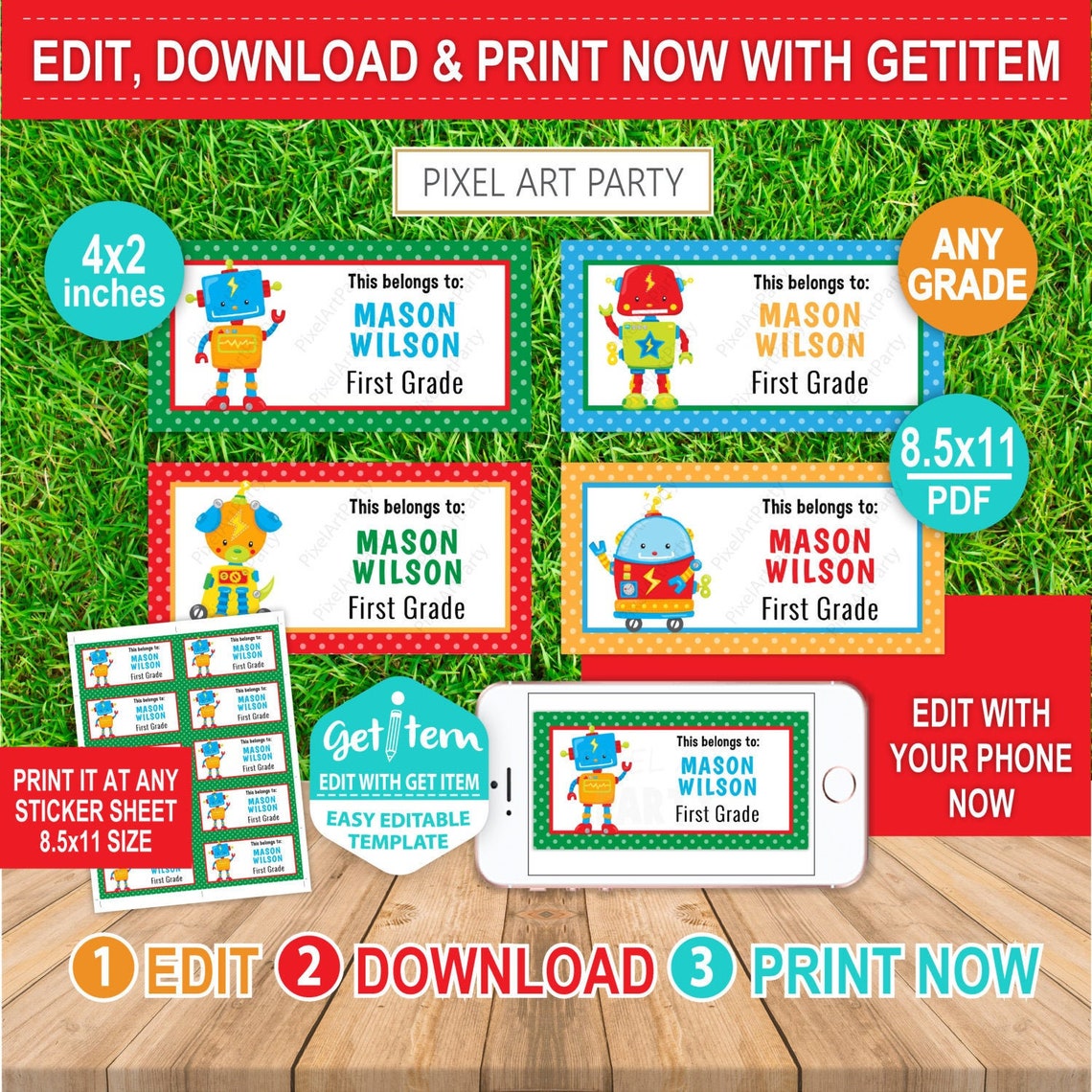 Robots School Name Labels Robots Trucks School Labels EDIT - Etsy