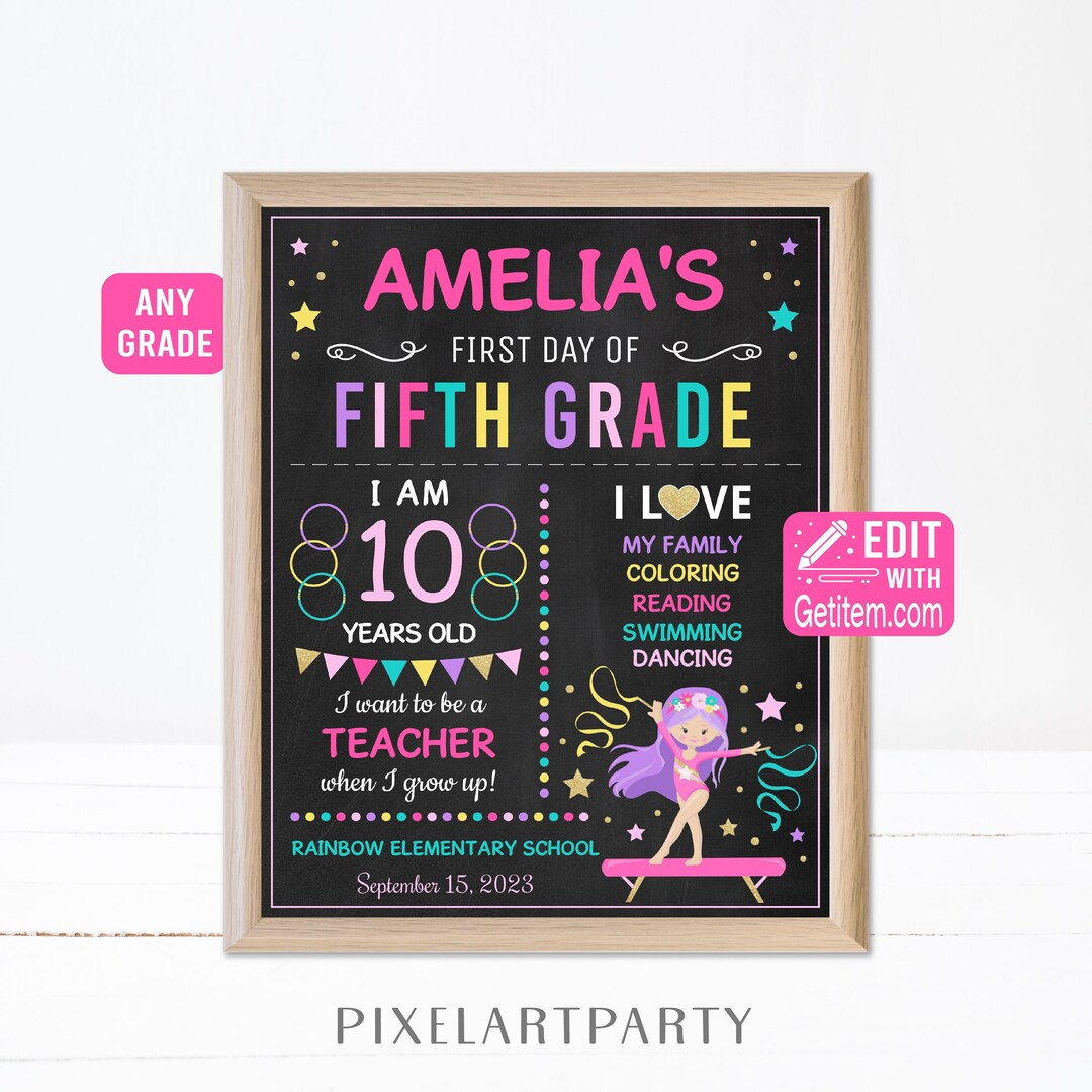 Editable First Day of Fifth Grade Sign Gymnastics First Day of Fifth ...