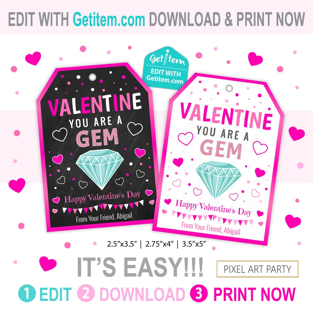 Editable Valentine Gem Tags, Valentine's Day Gift Tag, Valentine You ...