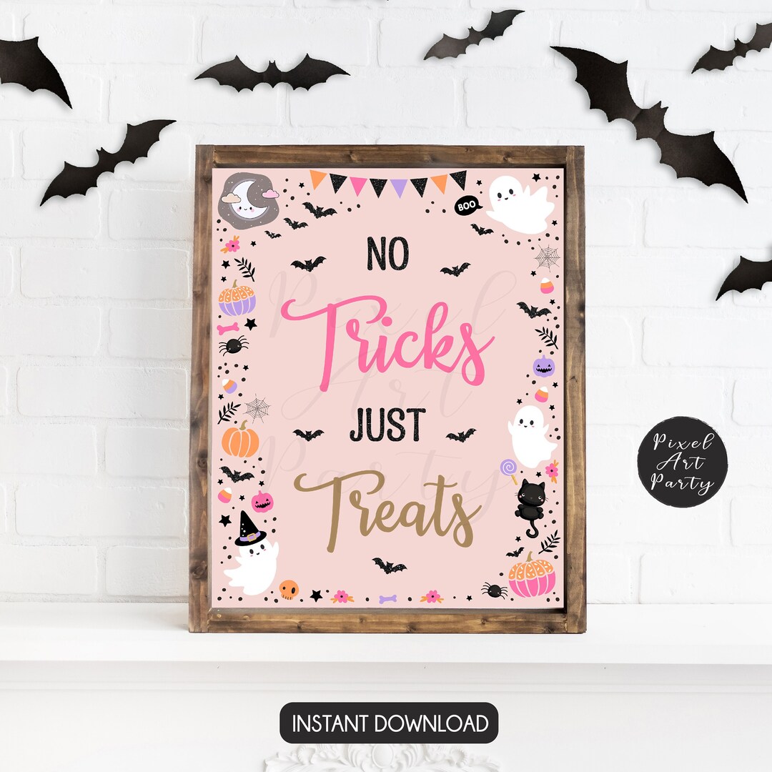 Halloween Ghost Party Sign No Tricks Just Treats Sign Girl - Etsy
