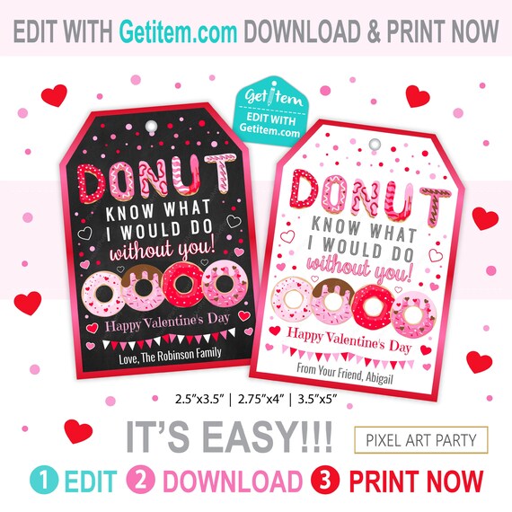 Editable Valentine's Day Donut Gift Tags Donut Know What | Etsy