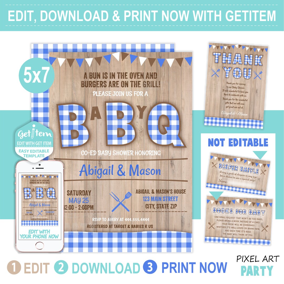 BABY-Q Baby Shower Invitation, Baby Shower Invitation, 5x7, EDIT NOW ...