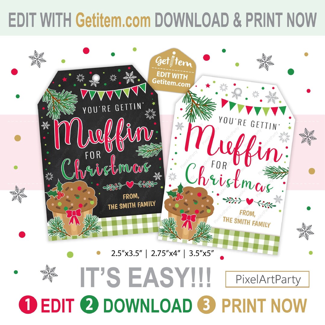 EDITABLE Holiday Muffin Gift Tags You're Gettin' - Etsy