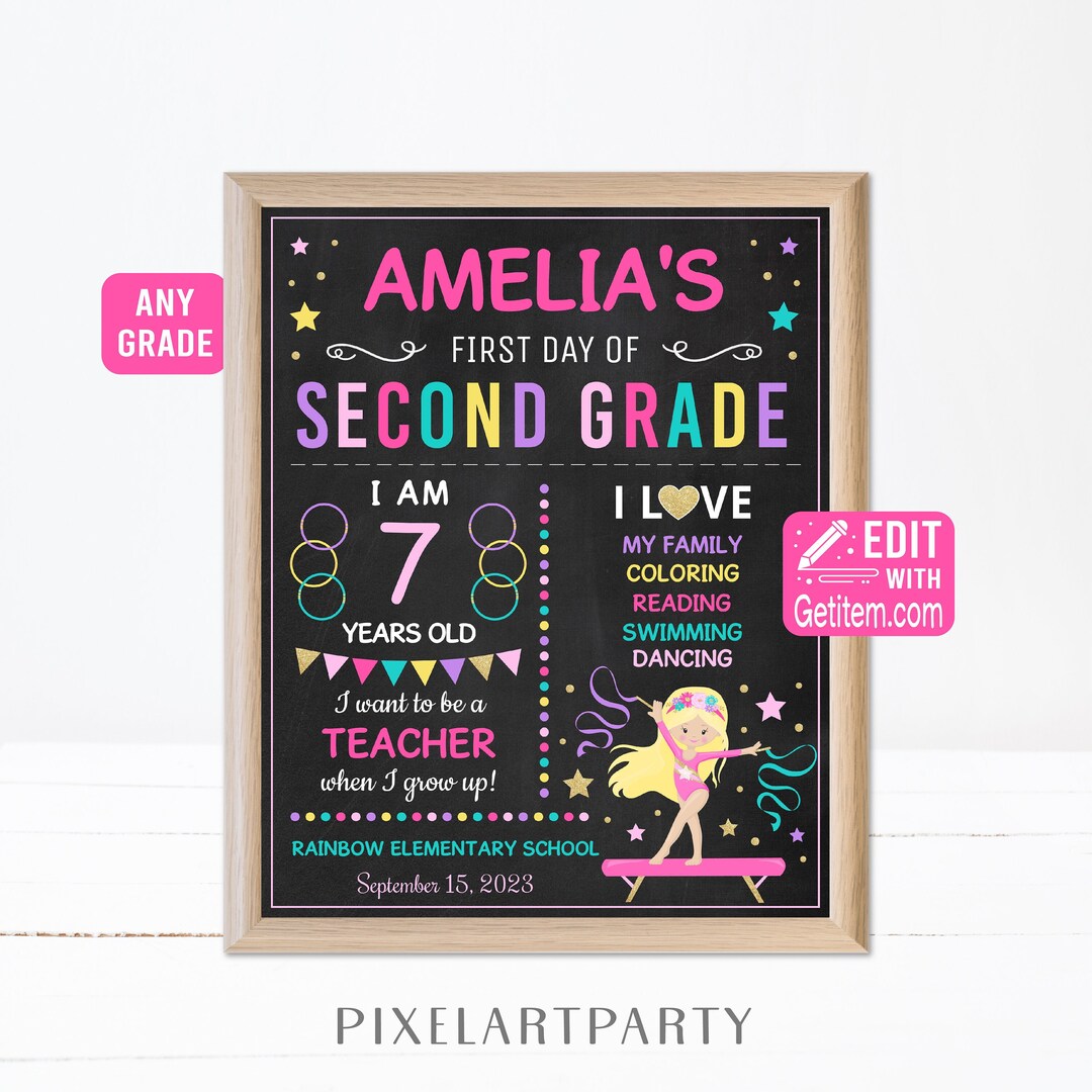 Editable First Day of Second Grade Sign Gymnastics First Day of Second ...
