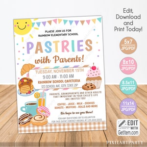 EDITABLE Pastries With Parents Flyer Breakfast Social Flyer - Etsy
