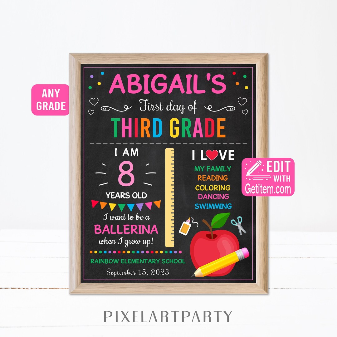 Editable First Day of Third Grade Sign Apple First Day of Third Grade ...