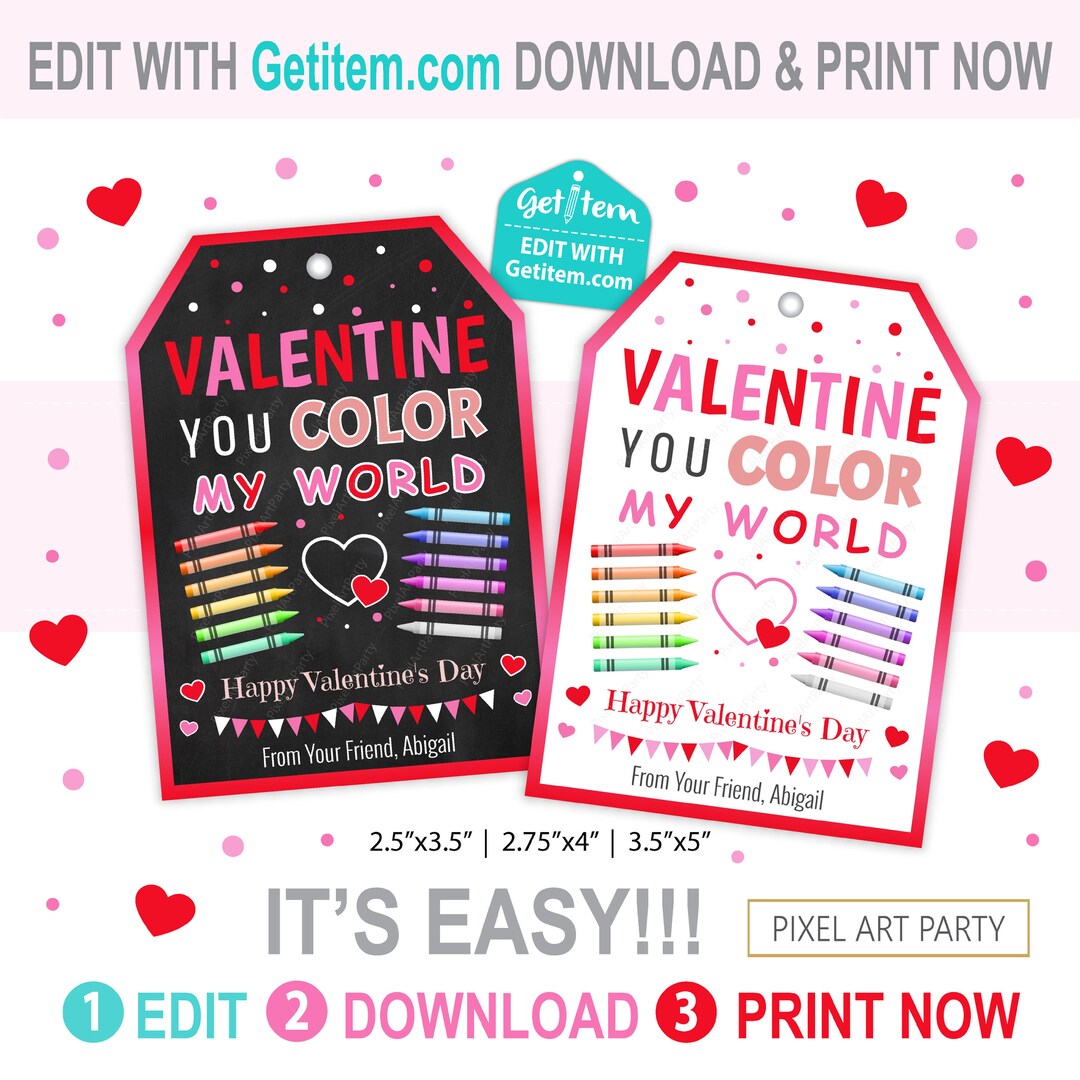 Editable Valentine Crayon Tags Rainbow Valentine You Color - Etsy