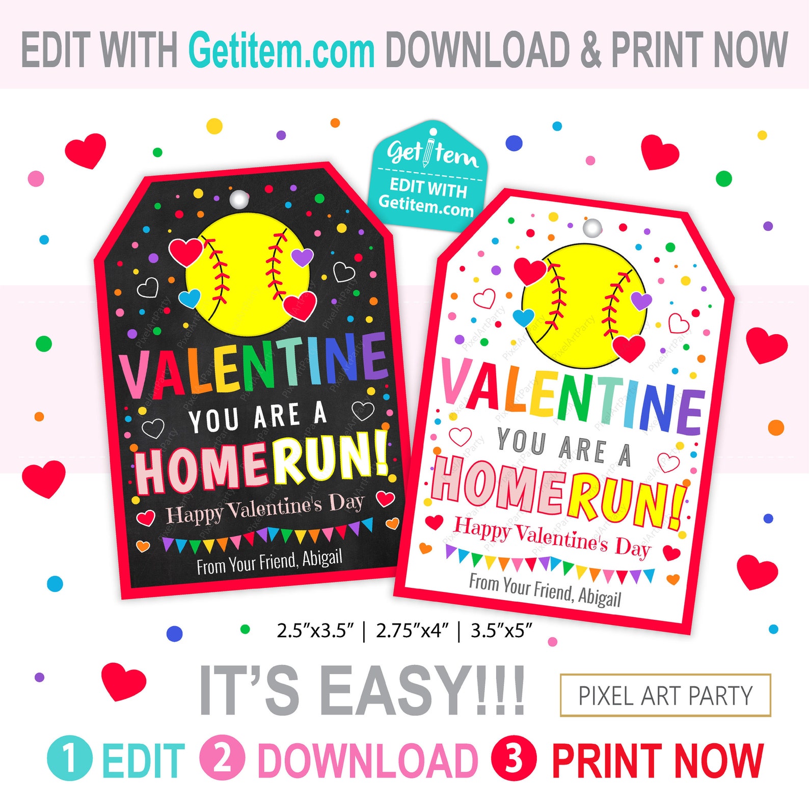 Editable Softball Valentines Tags Valentine's Day Gift - Etsy