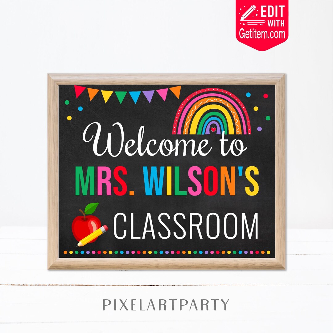 Editable Teacher Name Sign Classroom Decor Rainbow Welocme to Classroom ...
