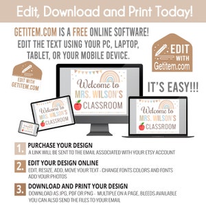 Editable Teacher Name Sign Classroom Decor Boho Rainbow Welocme to ...