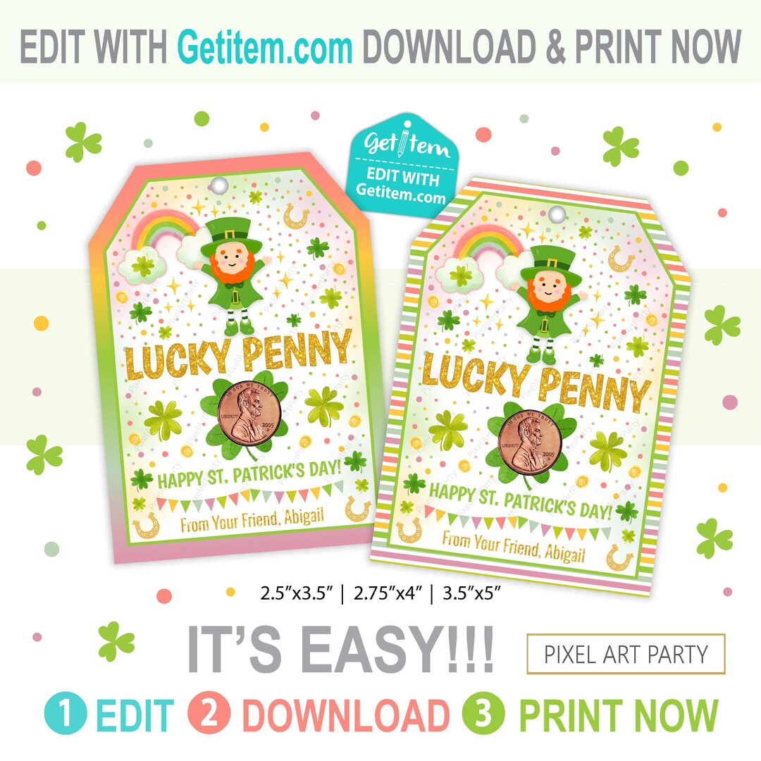 Editable Lucky Penny St. Patrick's Day Gift Tag, Penny Gift Tag ...