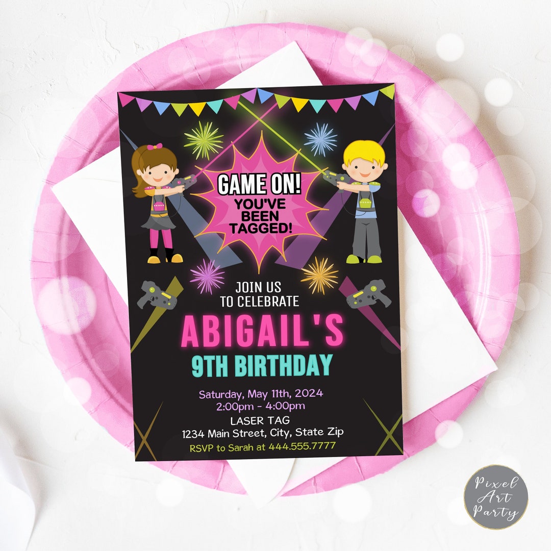 Editable Laser Tag Birthday Invitation Laser Tag Party Girl Birthday ...