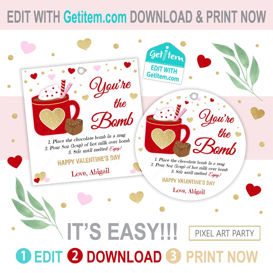 Editable Hot Chocolate Bomb Tag, Valentine's Day Tag, You Are the Bomb ...