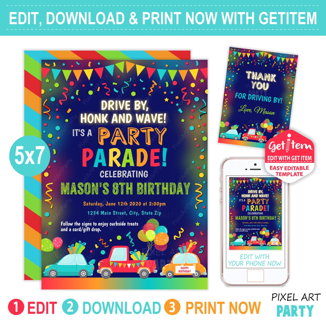 Drive by Birthday Parade Invitation, Drive Through Birthday Party ...