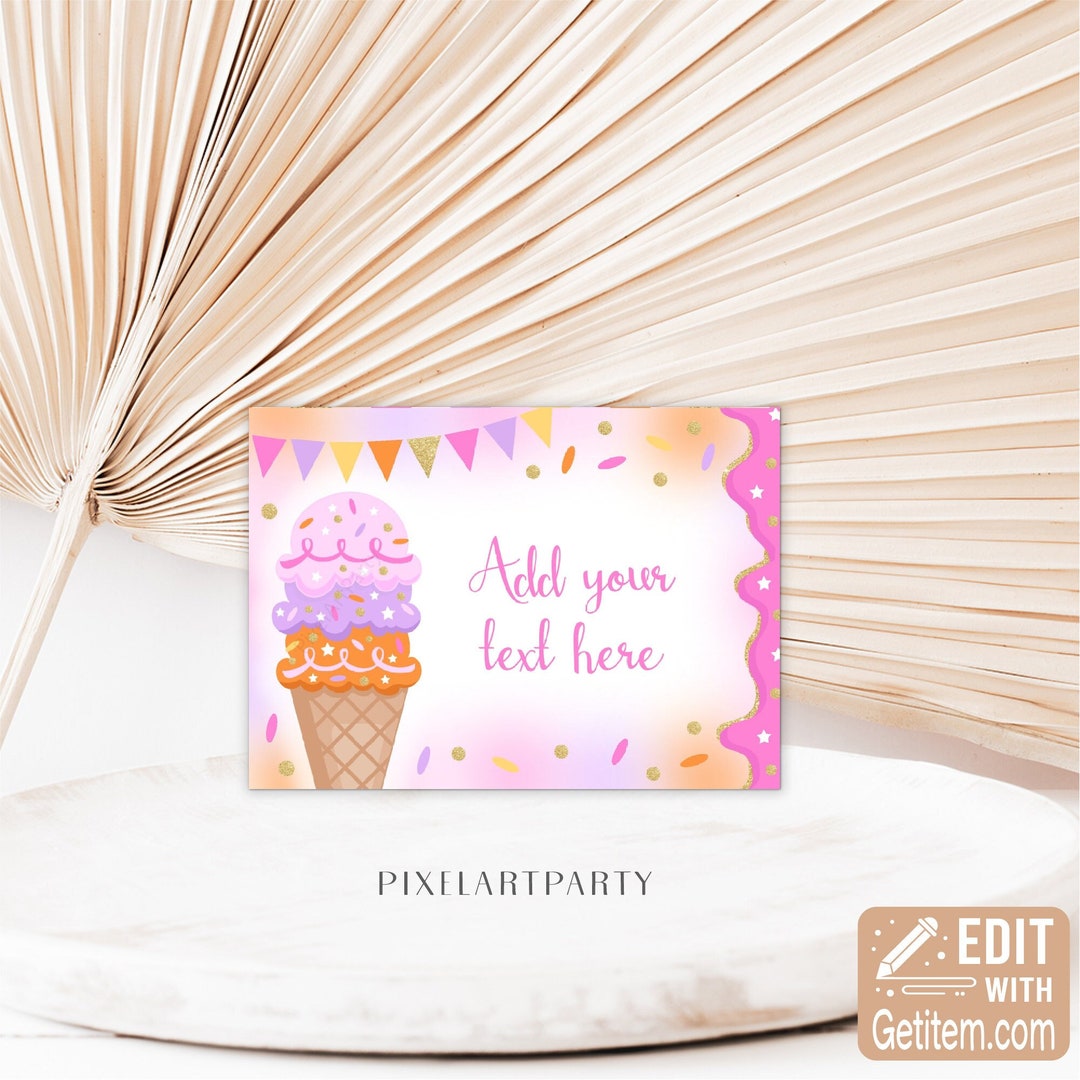Editable Ice Cream Tent Card Ice Cream Party Food Card Ice Cream Summer ...