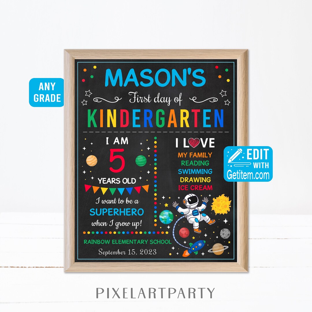 Editable Space First Day of School Sign Boy Kindergarten 1st 2nd 3rd ...