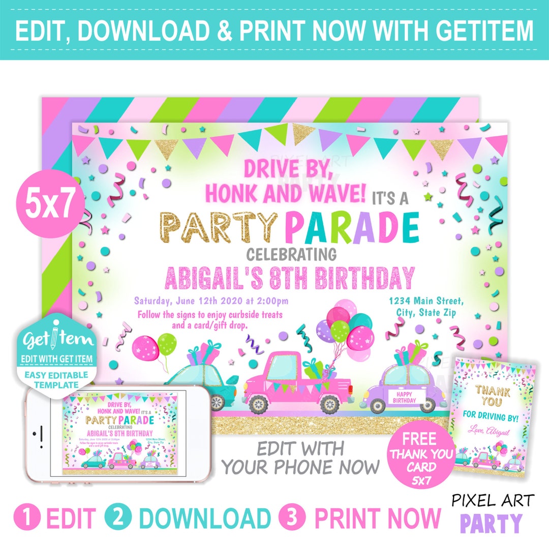 Drive by Birthday Parade Invitation, Drive Through Birthday Party ...