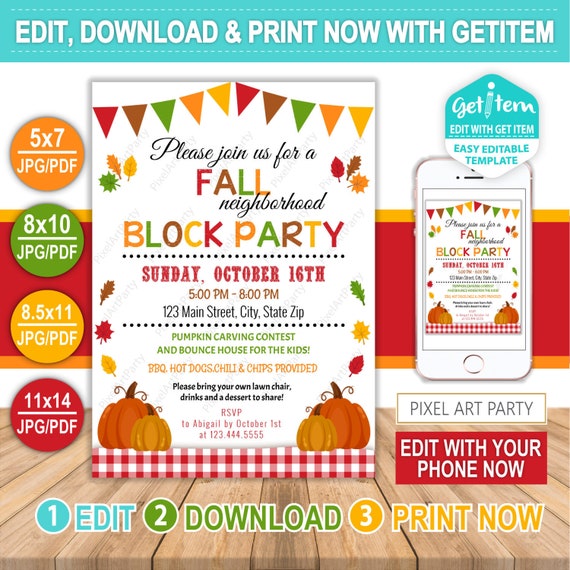 Fall Neighborhood Block Party Invitation Fall Block Party | Etsy
