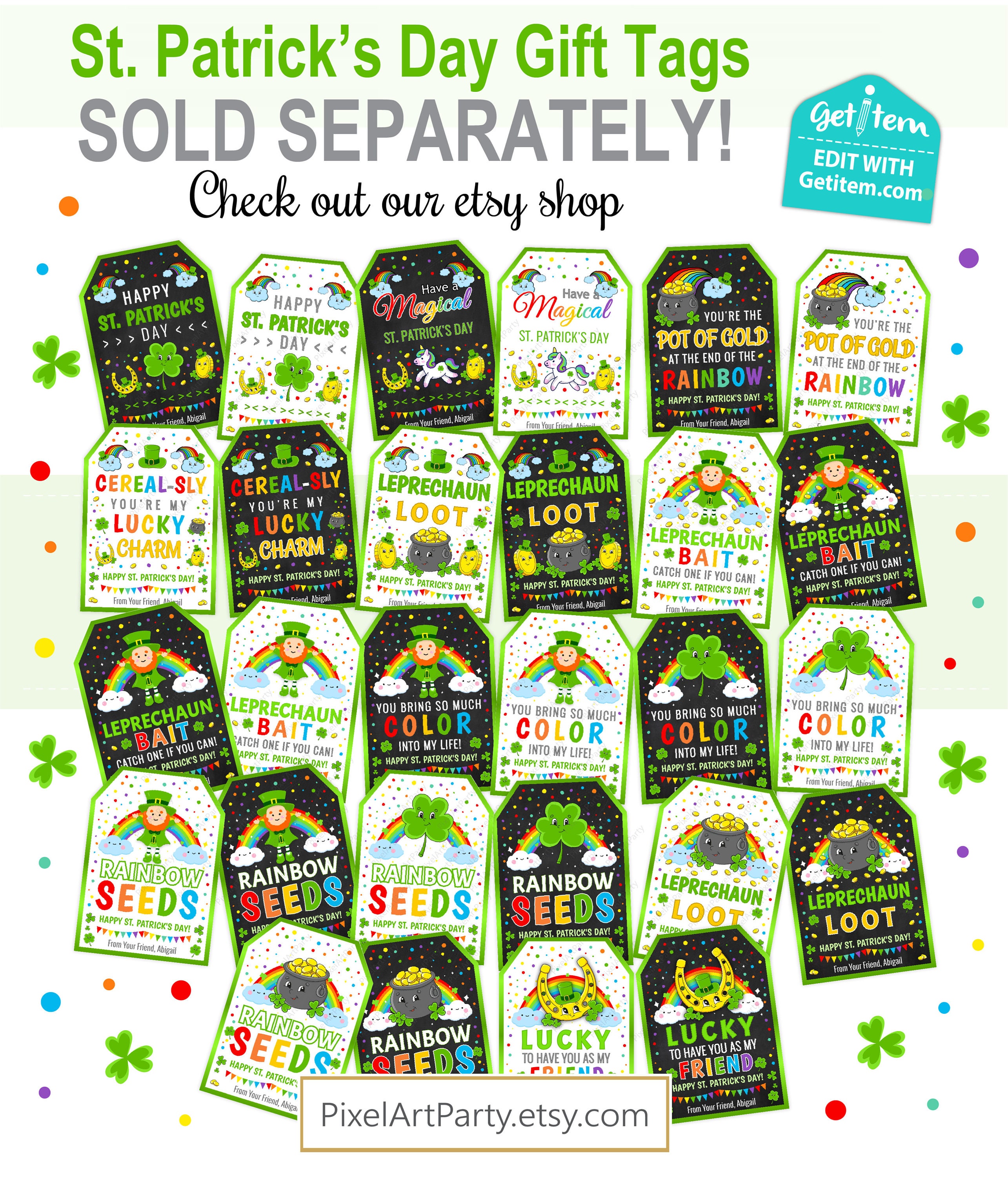 Editable St. Patrick's Day Tag Rainbow Seeds Tags - Etsy