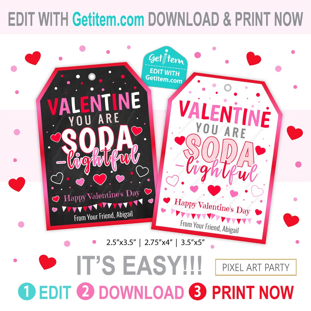 Editable Soda-lightful Valentine Gift Tags, Valentines Gift Tag, Soda ...