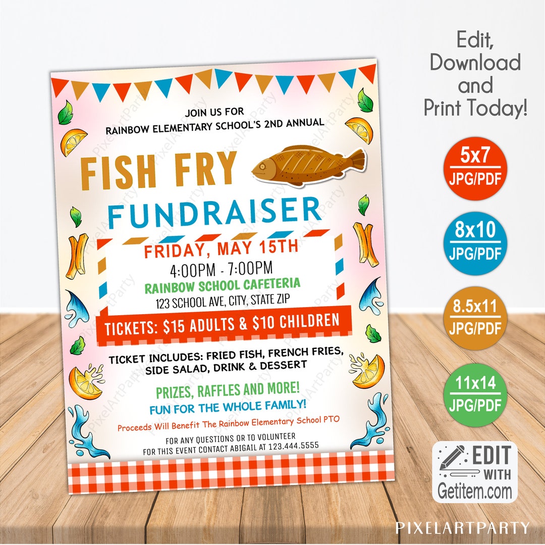 EDITABLE Fish Fry Fundraiser Flyer Charity Non Profit Event Poster ...