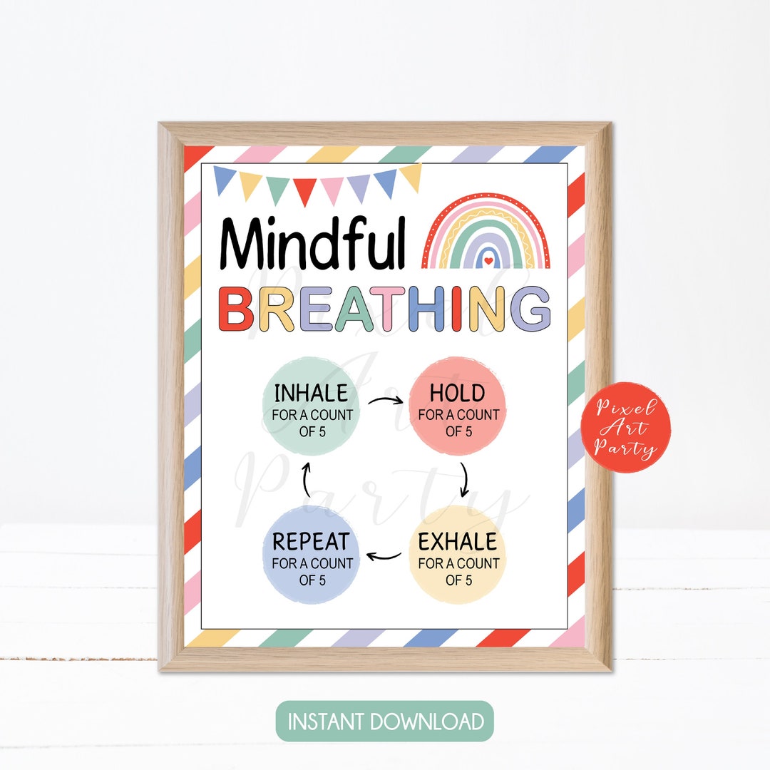 Mindful Breathing Poster Grounding Technique Counselor Office Decor ...