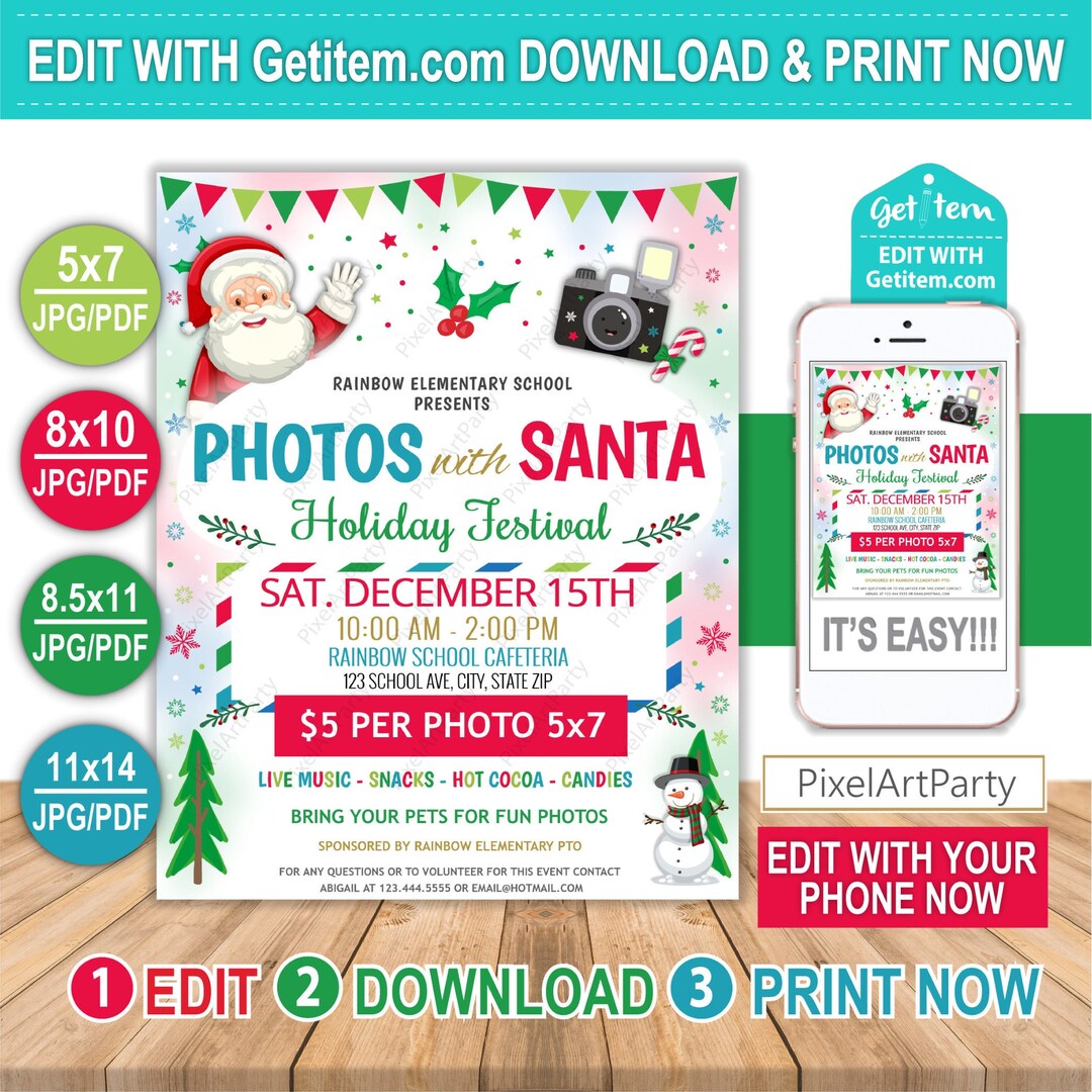 EDITABLE Photos With Santa Flyer School Church Flyer Poster - Etsy