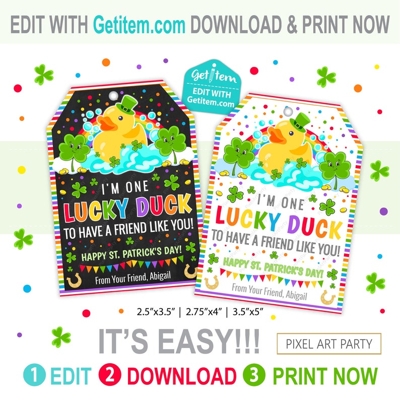 Editable Lucky Duck St. Patrick's Day Gift Tags Lucky - Etsy