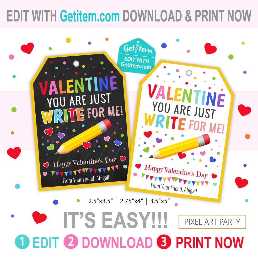 Editable Valentine Pencil Tags, Valentine's Day Gift Tag, Valentine You ...