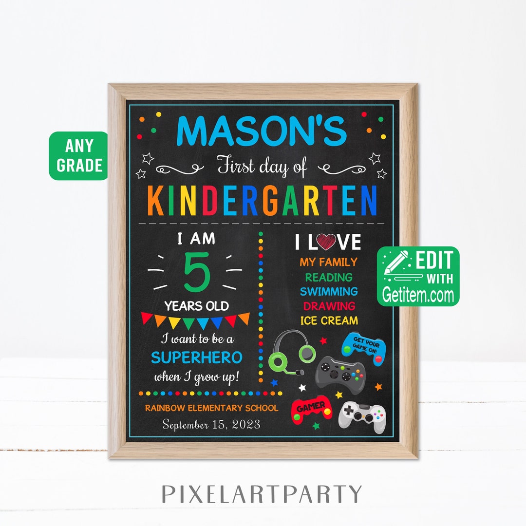 Editable Video Game First Day of School Sign Boy Kindergarten 1st 2nd ...