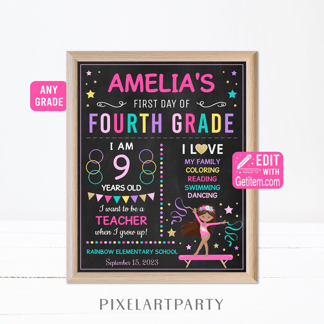 Editable First Day of Fourth Grade Sign Gymnastics First Day of Fourth ...