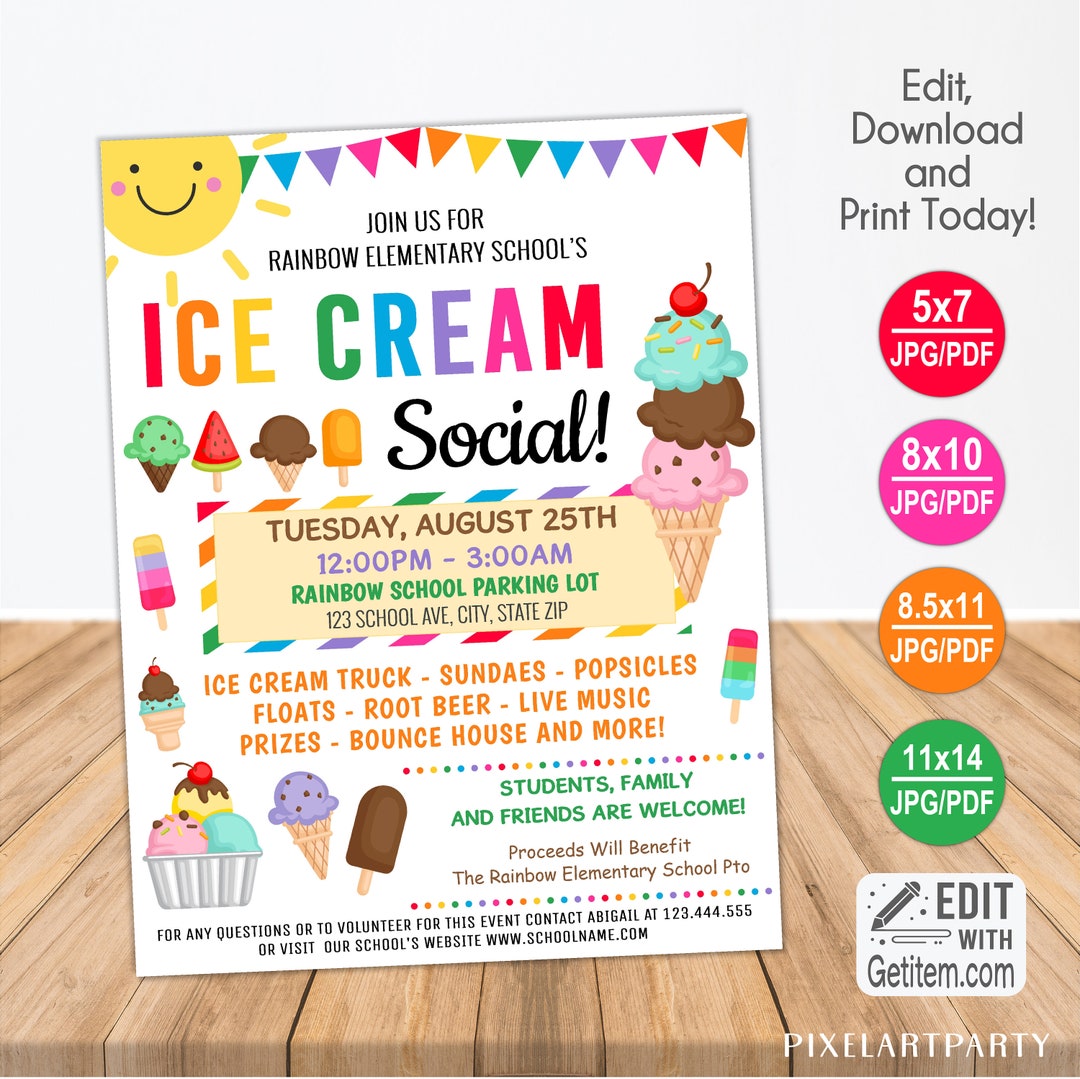 EDITABLE Ice Cream Social Flyer Ice Cream Fundraiser Teacher ...