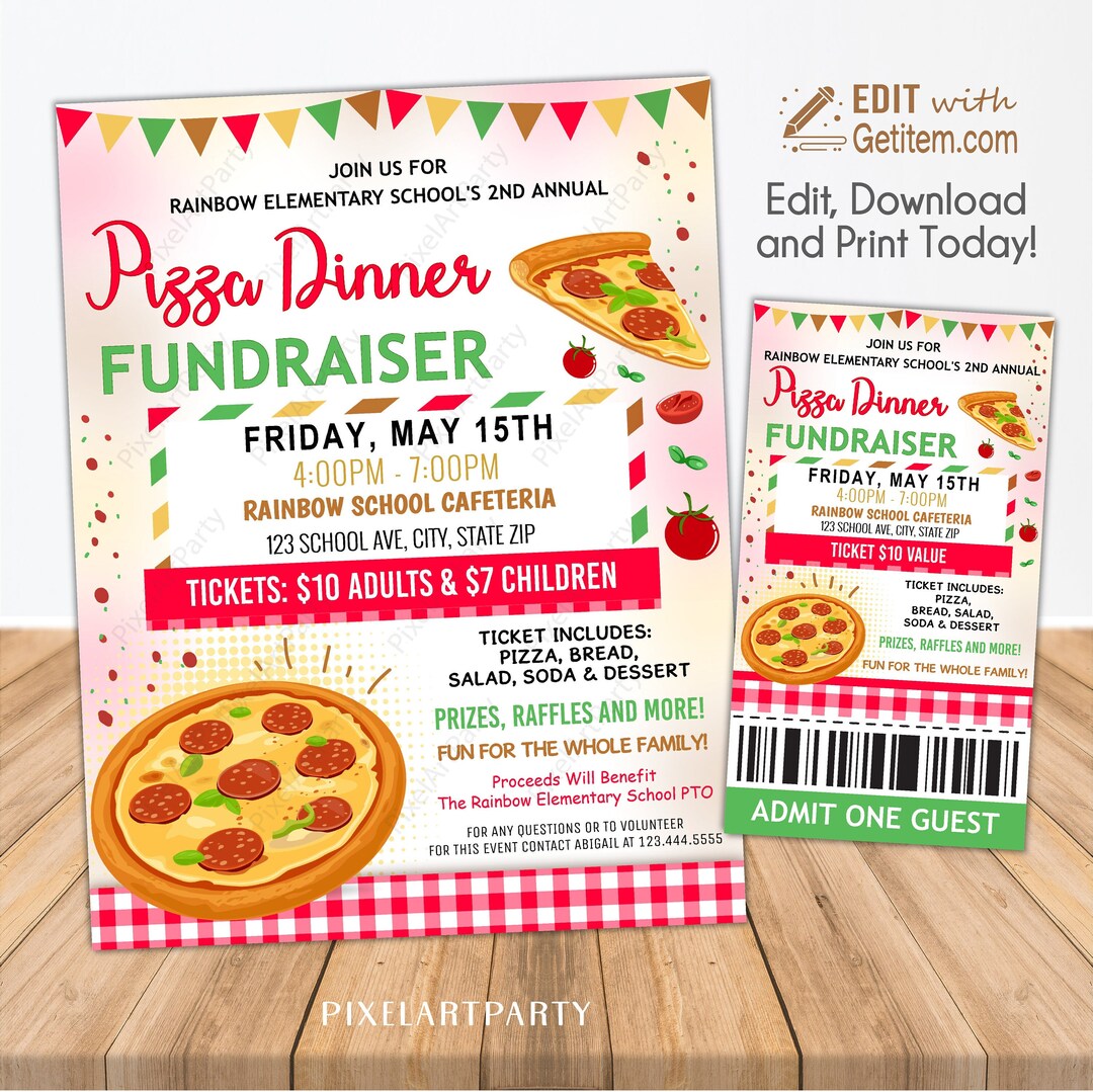 EDITABLE Pizza Dinner Fundraiser Flyer Pizza Dinner Charity Non Profit ...
