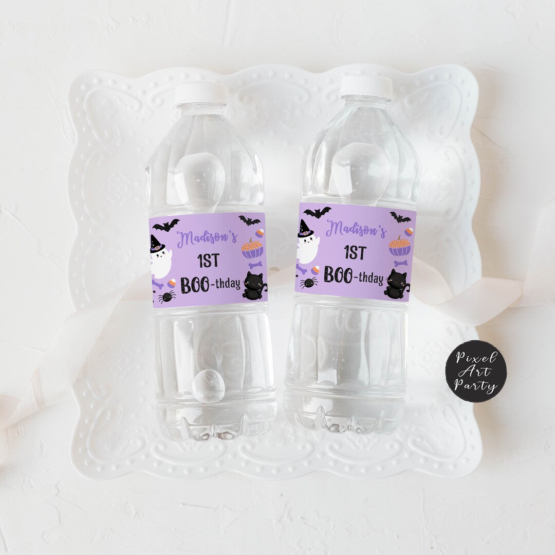 Editable Purple Halloween Ghost Water Bottle Labels Spooktacular ...