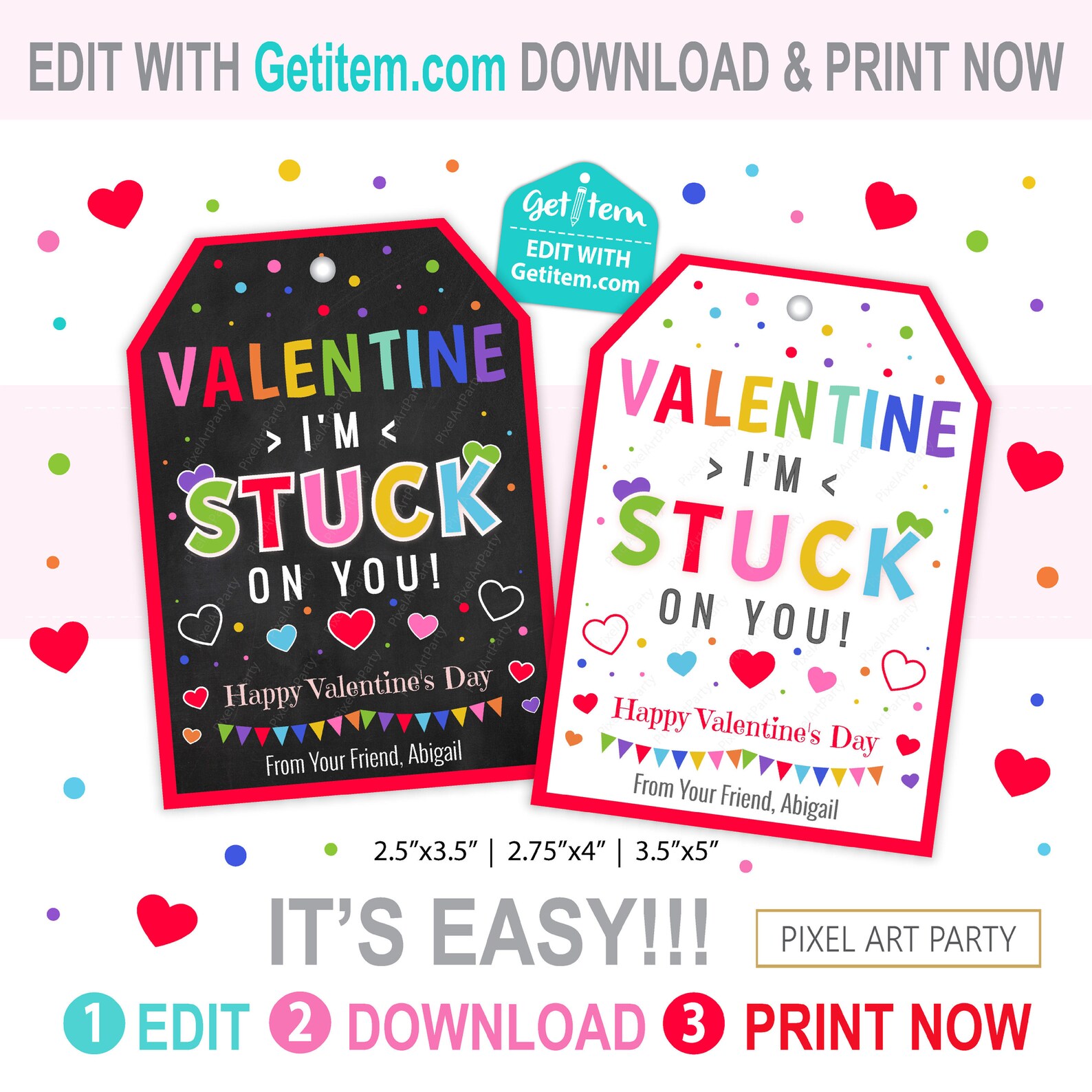 Editable Stuck on You Valentine Tags Valentine's Day Gift | Etsy