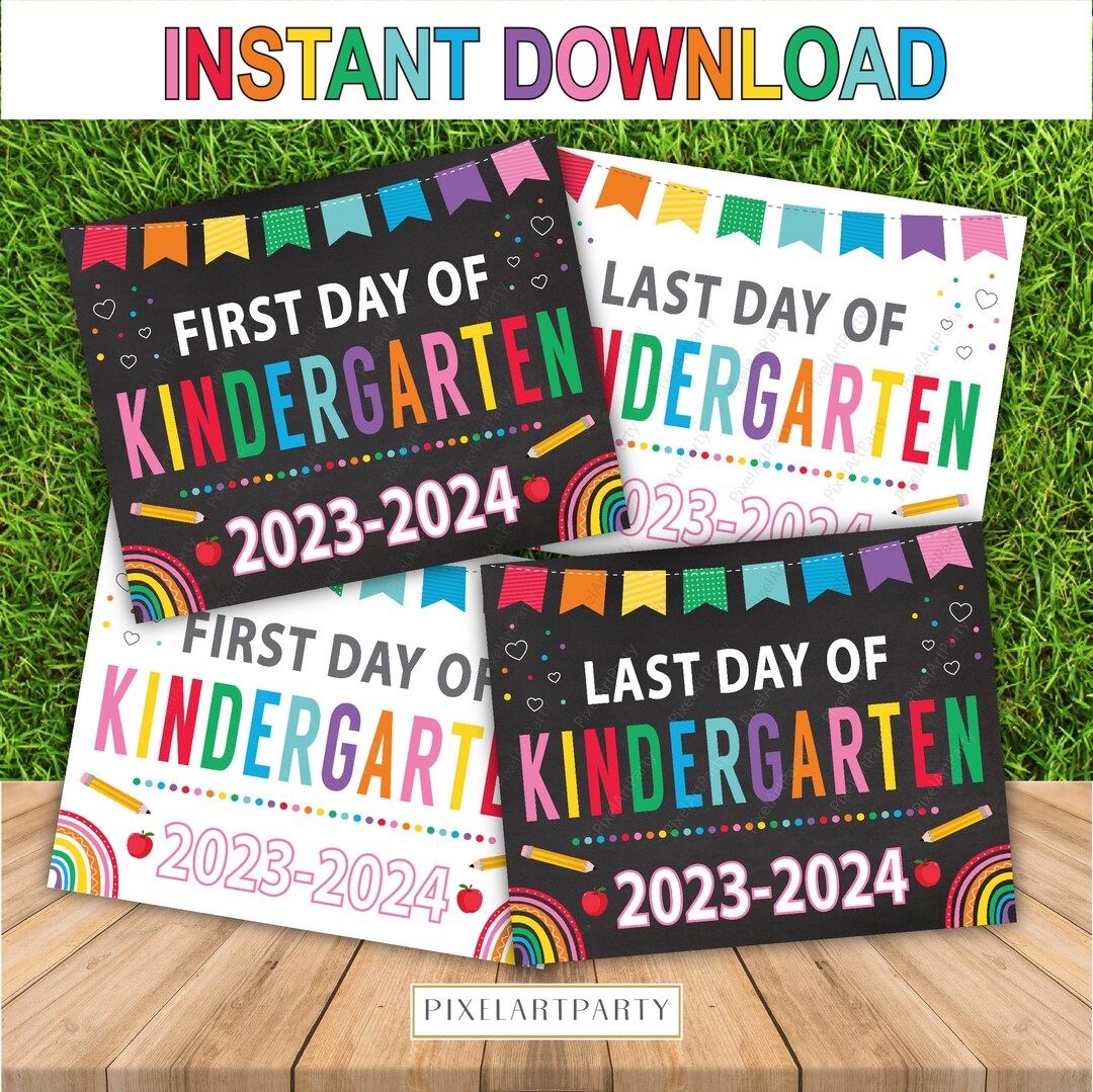 First Day of Kindergarten 2023 Sign, Rainbow Back to School Chalkboard ...