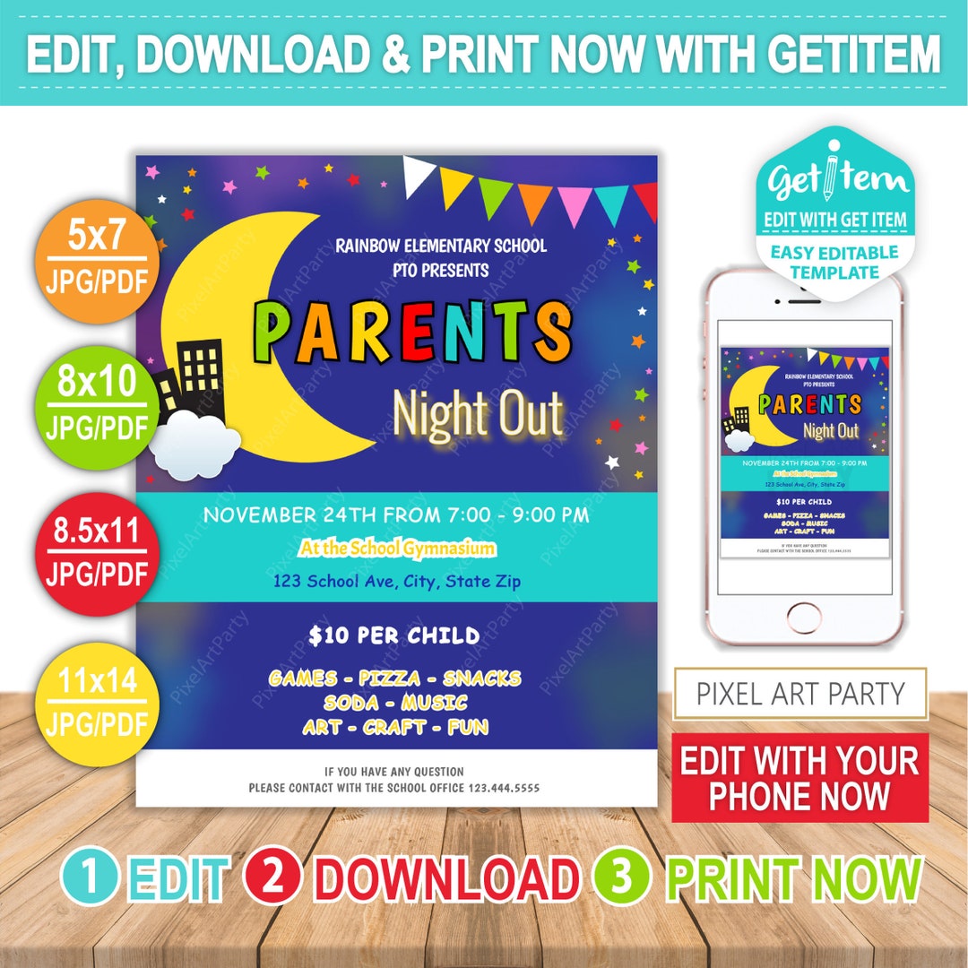 Parents Night Out Flyer, School Flyer, PTO School Flyer, School Poster ...