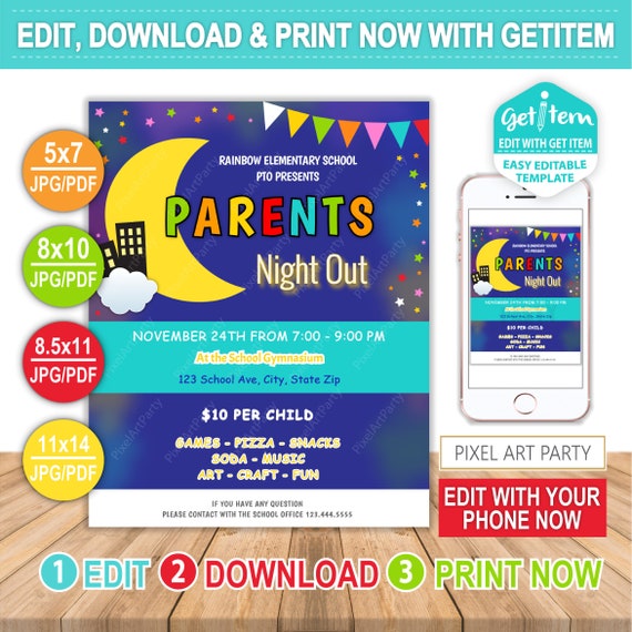 Parents Night Out Flyer School Flyer PTO School Flyer - Etsy