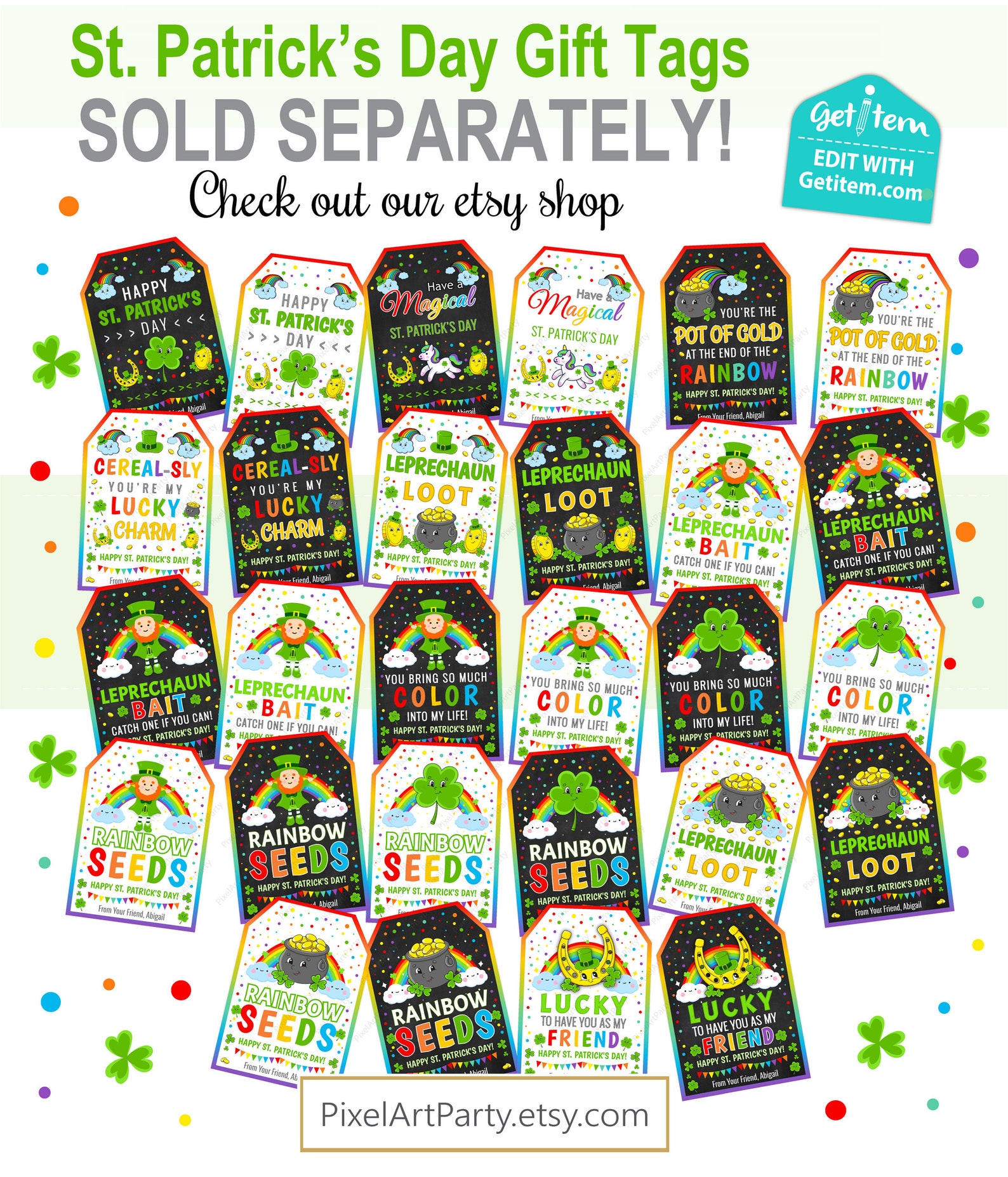 Editable St. Patrick's Day Tag Rainbow Seeds Tags - Etsy
