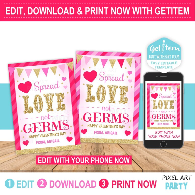 Spread Love Not Germs Valentine's Day Gift Tags | Etsy