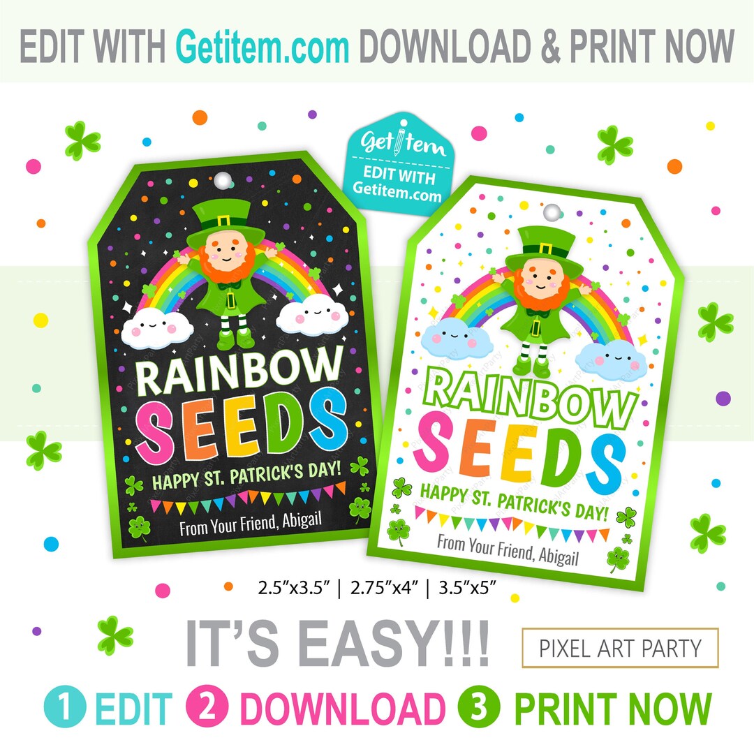 Editable St. Patrick's Day Tag, Rainbow Seeds Tags, Rainbow Tag ...