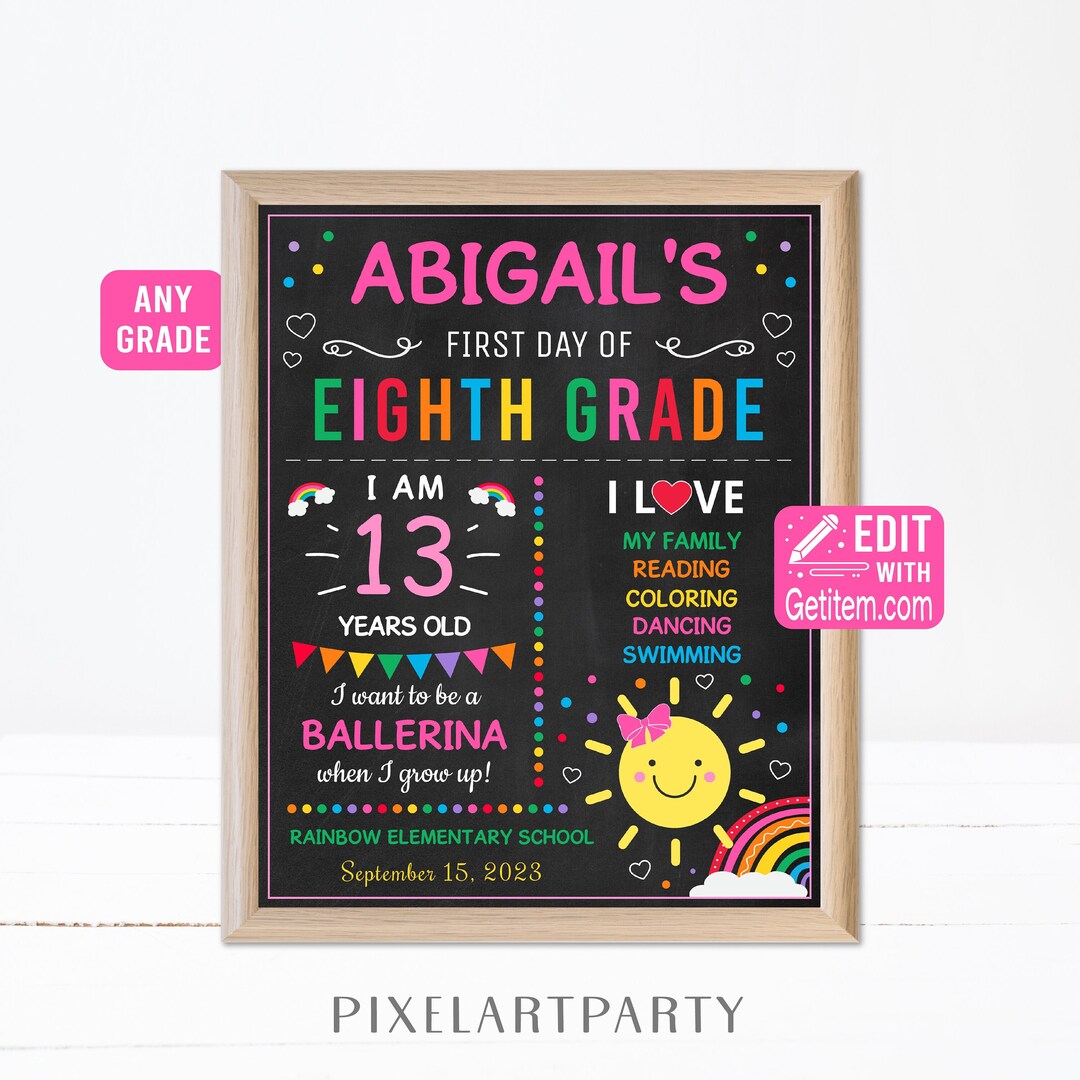 Editable First Day of Eighth Grade Sign Sunshine First Day of Eighth ...