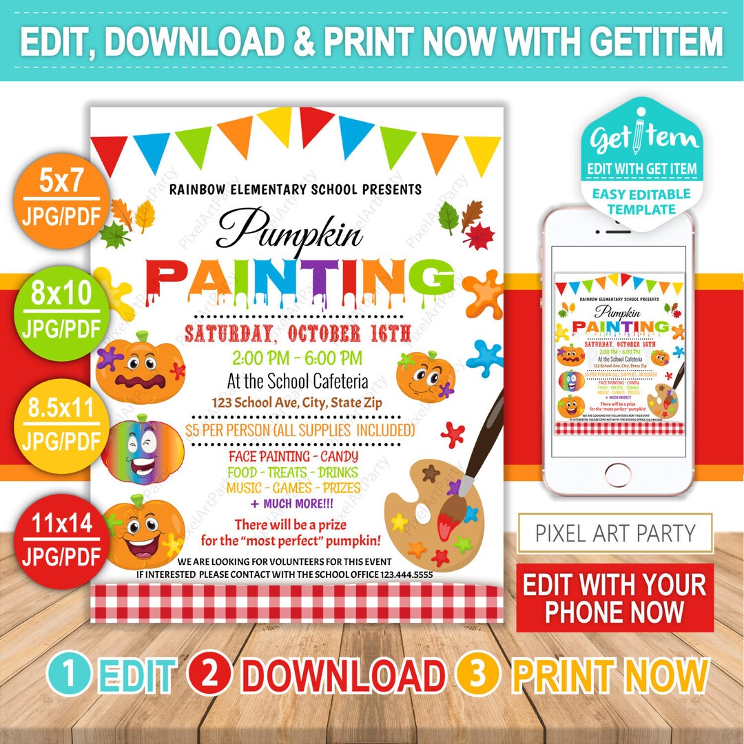 Fall Pumpkin Painting Flyer, Fall Festival Lnvitation, Fall Harvest ...