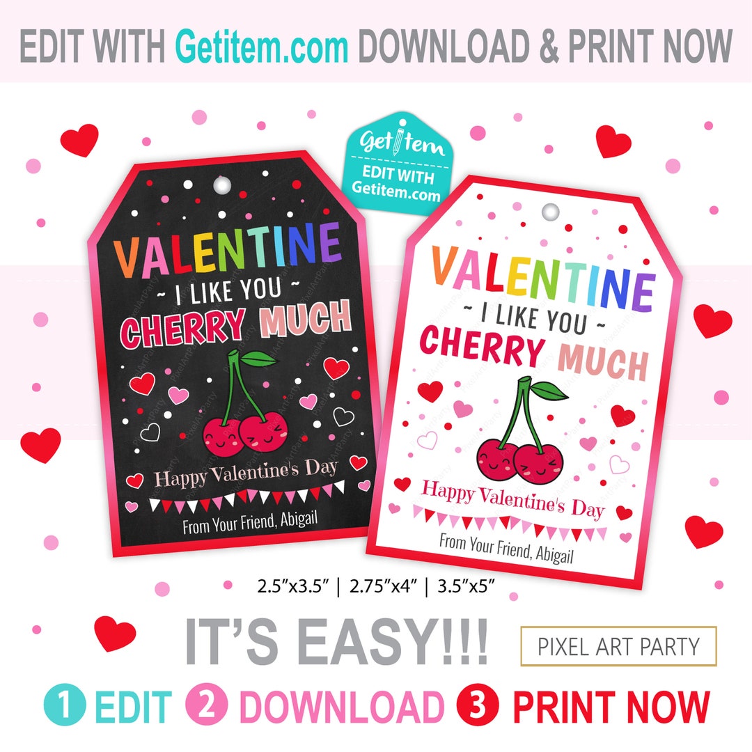 Editable Valentine Cherry Gift Tag, Valentine's Day Gift Tag, Valentine ...