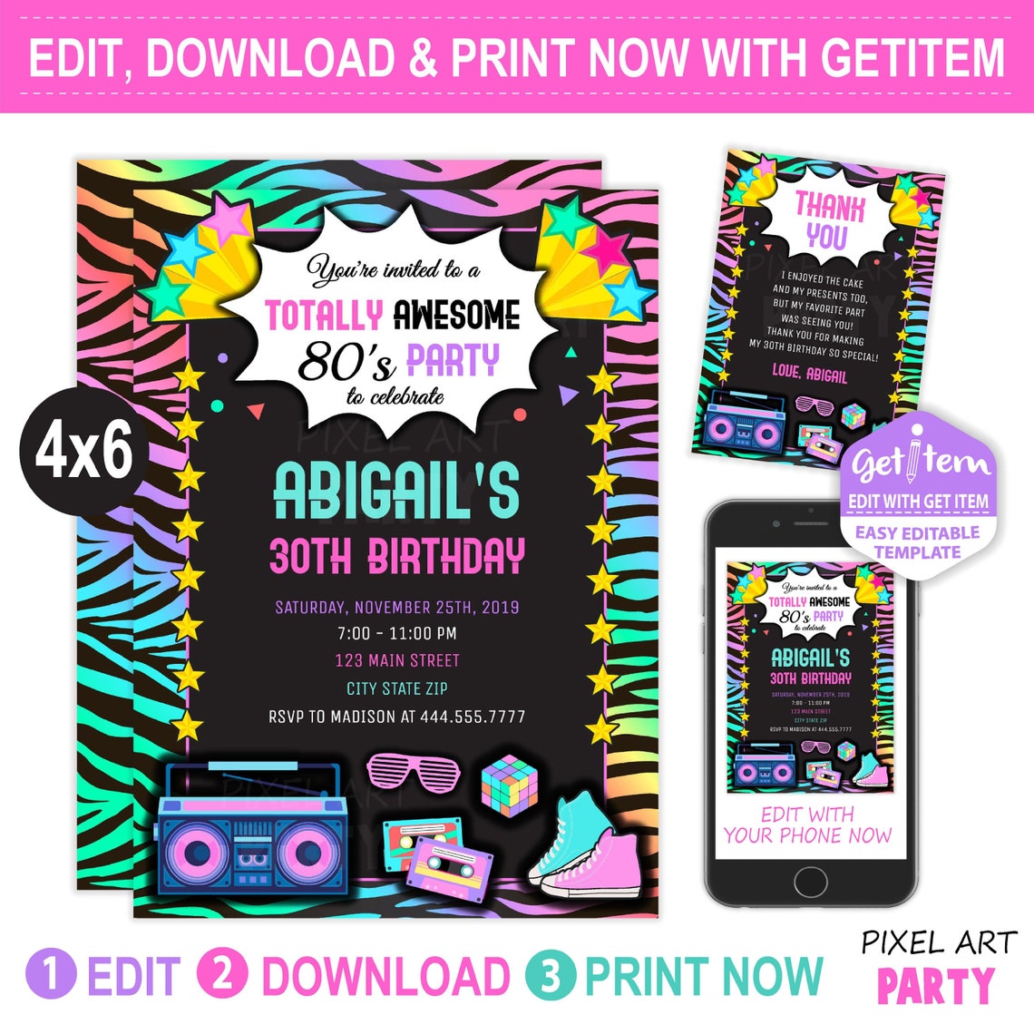80s Party Invitation 80s Invitation 4x6 EDIT NOW Id: 10792 - Etsy
