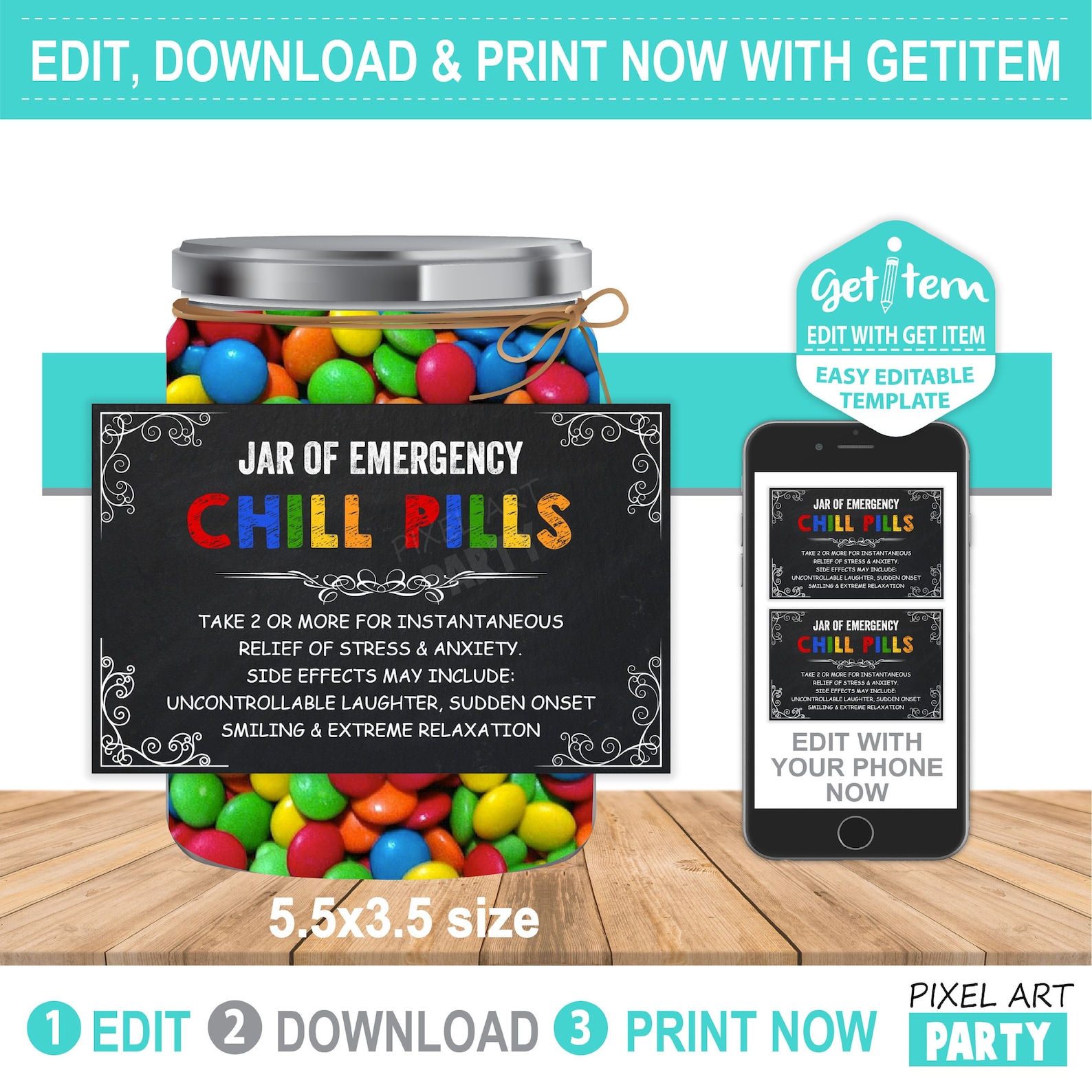 Chill Pills Labels, Funny Gift Labels, Funny Gag Gift, EDIT NOW, Id ...